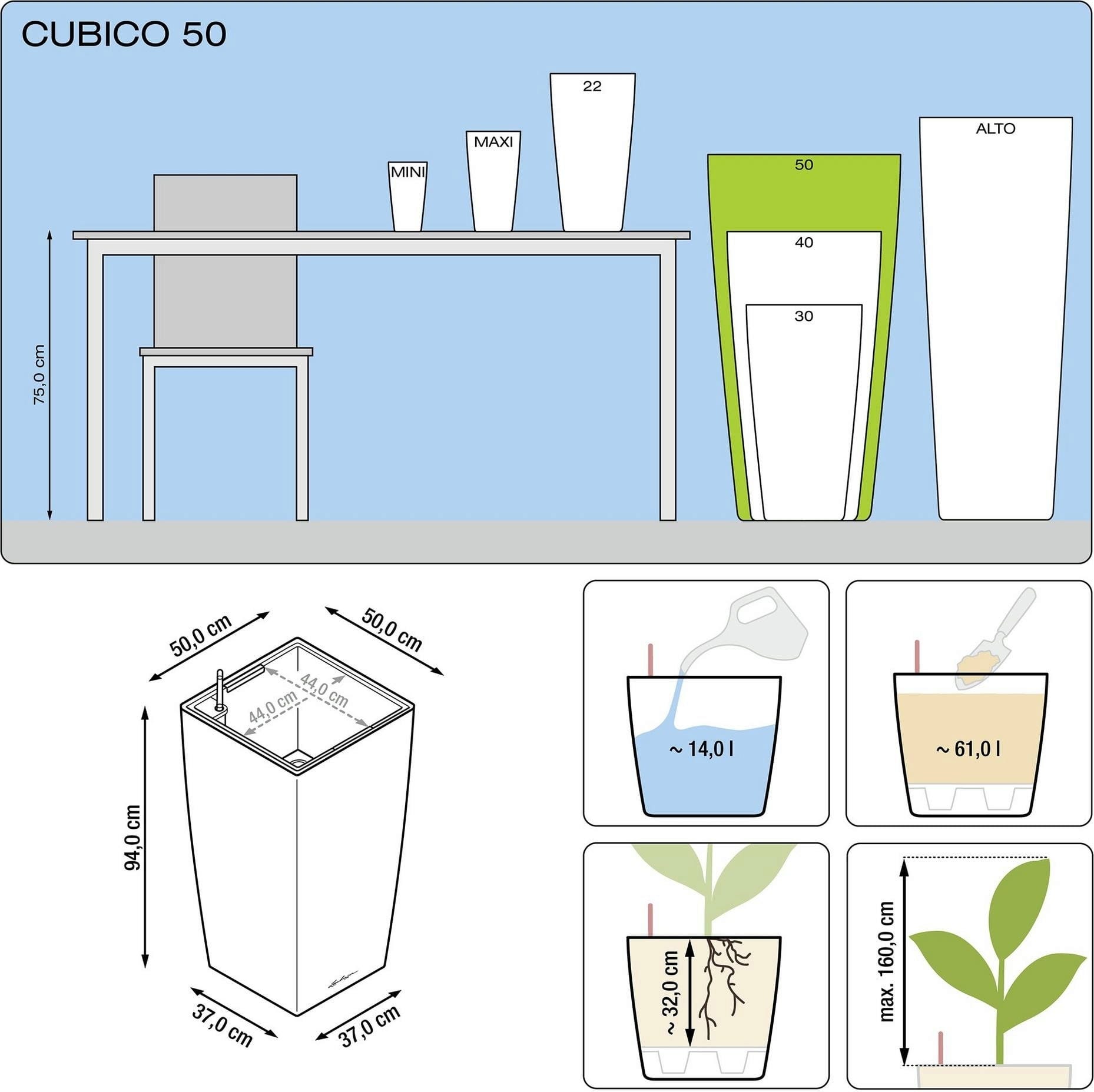 Lechuza Cubico Planter 50 - Interismo